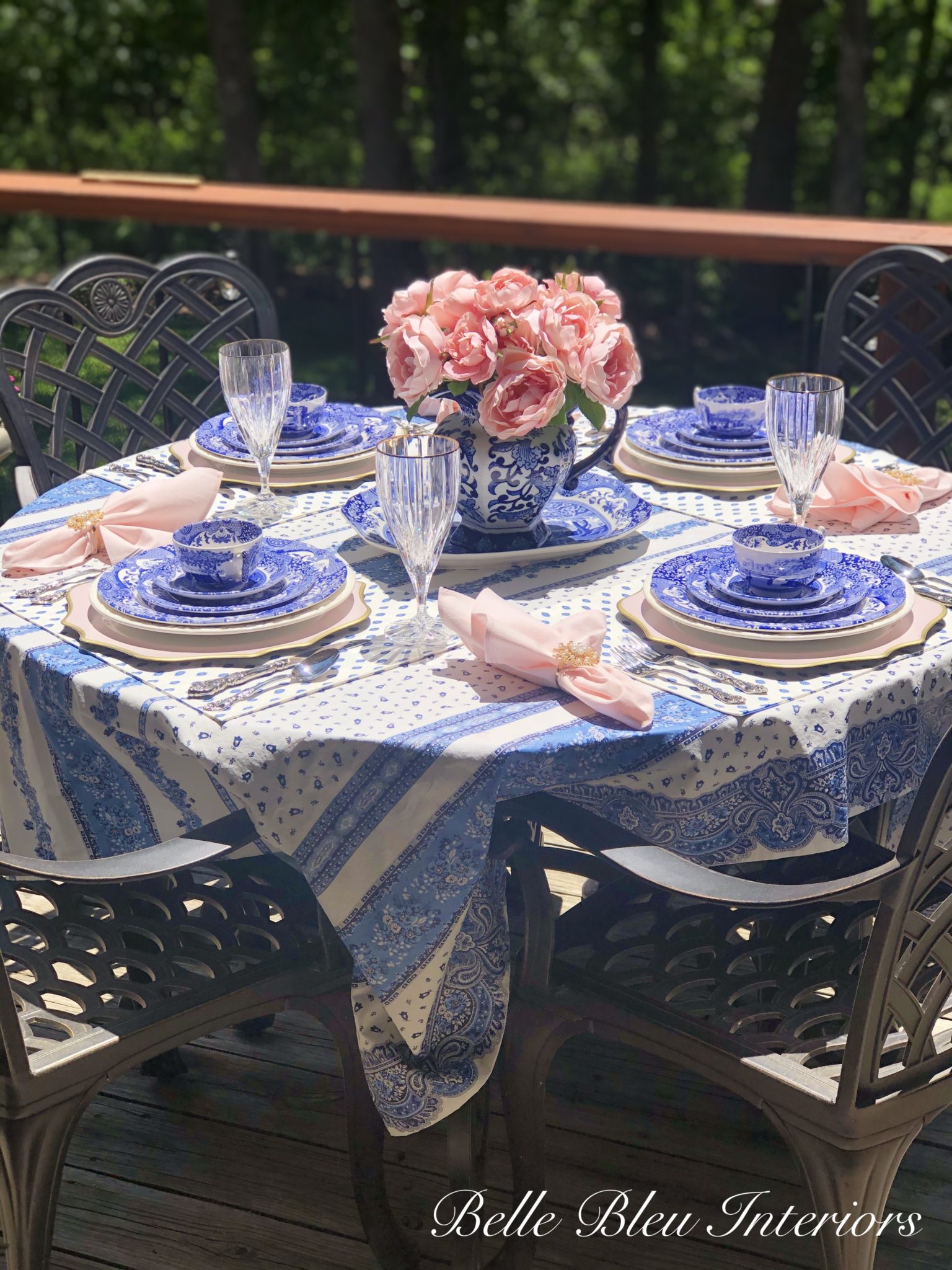 A Table Dressed in Blue and Pink - Belle Bleu Interiors