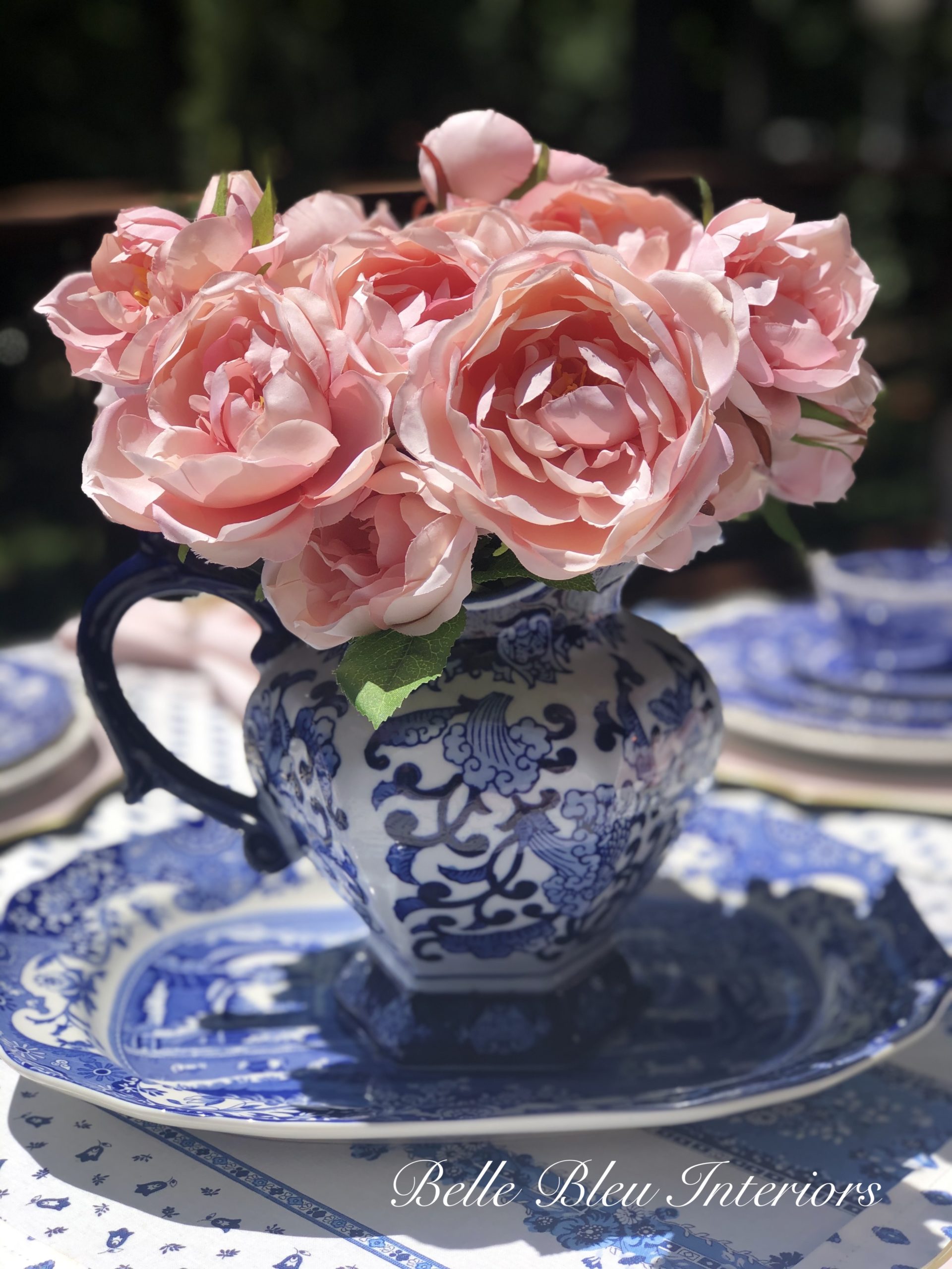 A Table Dressed in Blue and Pink - Belle Bleu Interiors