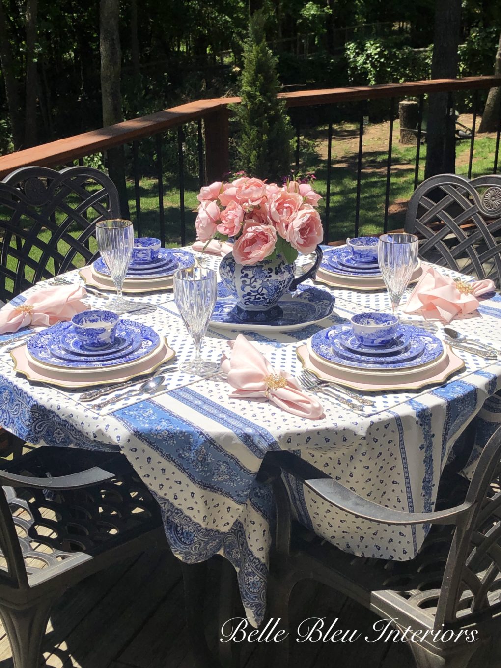 A Table Dressed in Blue and Pink - Belle Bleu Interiors