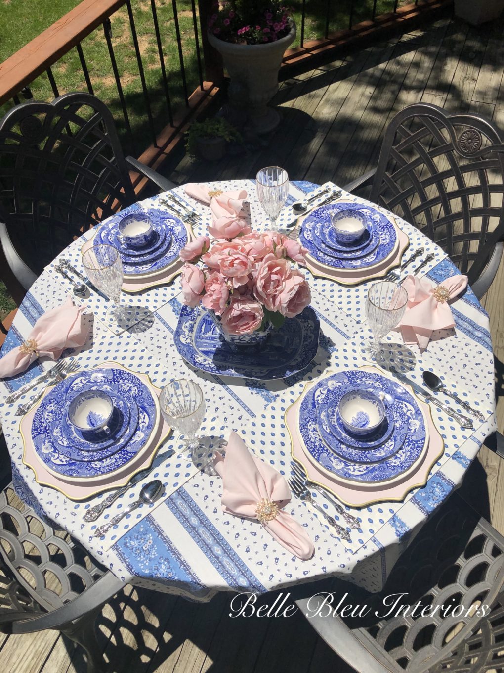 A Table Dressed in Blue and Pink - Belle Bleu Interiors